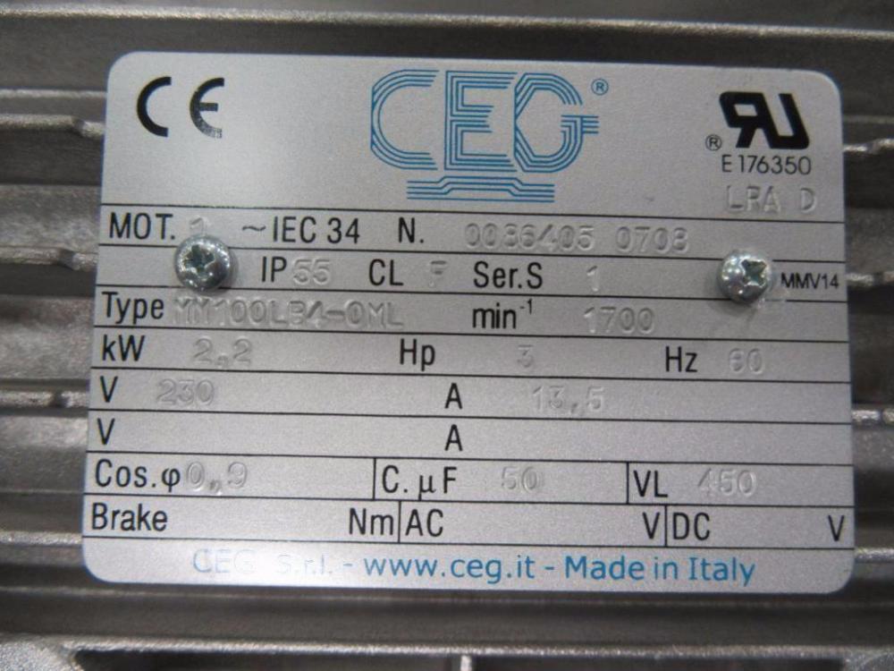 LOT (10) CEG ELECTRIC MOTORS, TYPE: MM100LB4-OML, 2.2 KW, 3 HP, 60 HZ ...